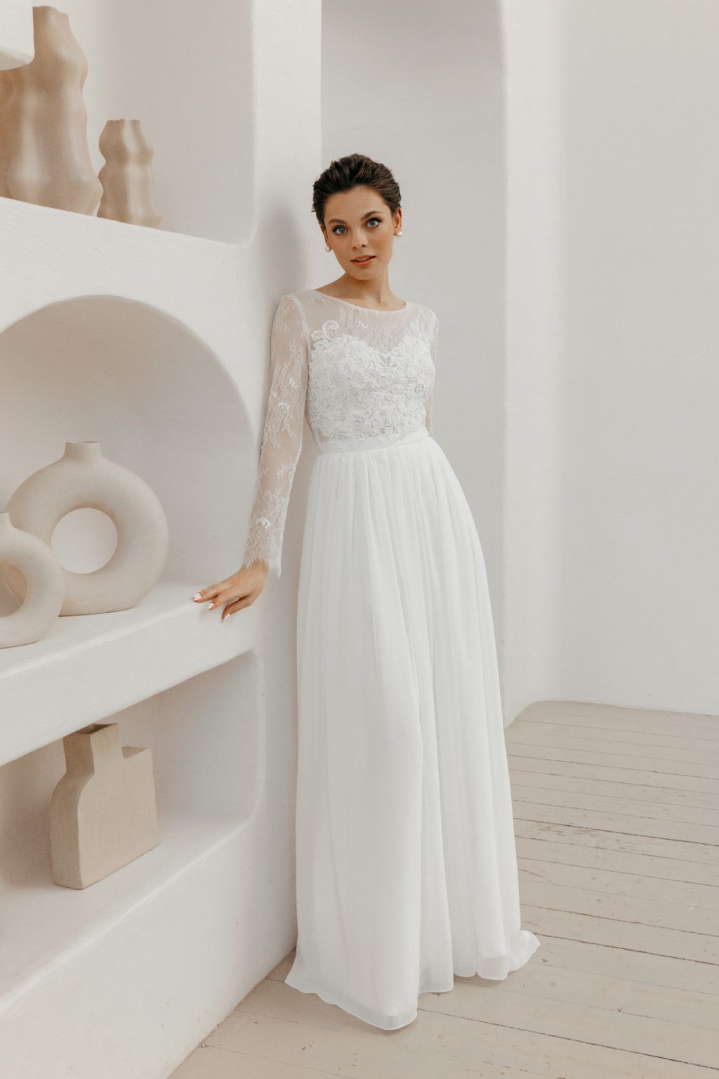 Lace and chiffon wedding dress