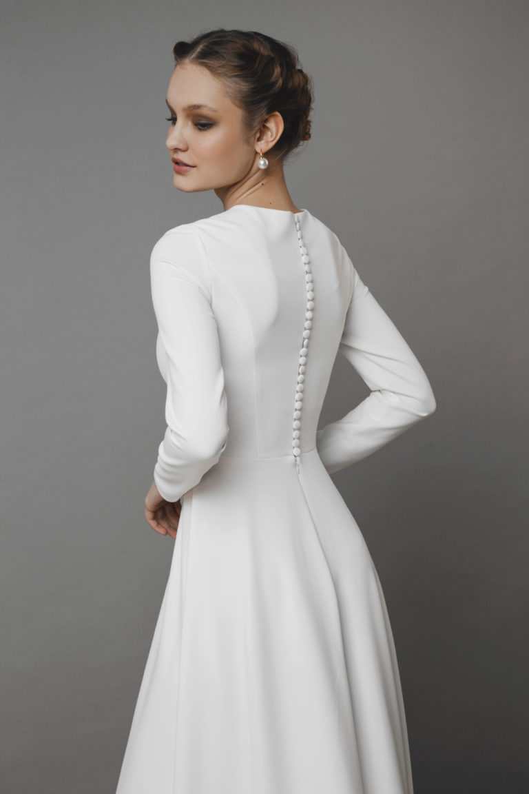 Minimalist crepe wedding dress, simple and modest bridal dress, long ...