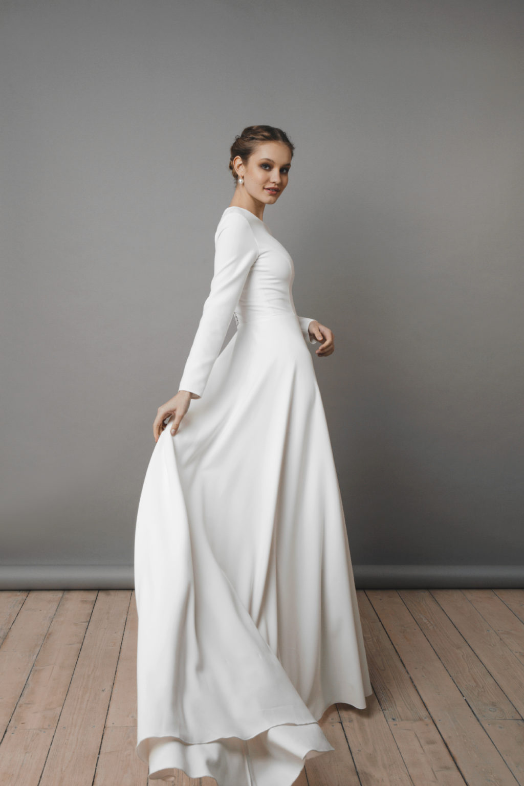 Minimalist crepe wedding dress, simple and modest bridal dress, long ...