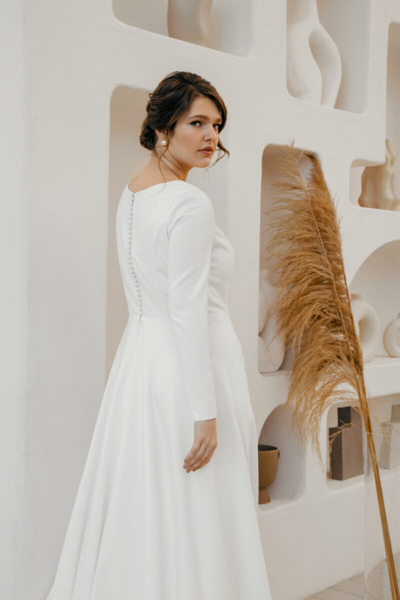 Minimalist crepe wedding dress, simple and modest bridal dress, long ...