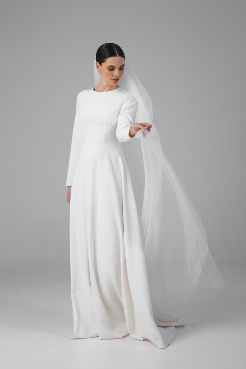 Minimalist crepe wedding dress, simple and modest bridal dress, long ...