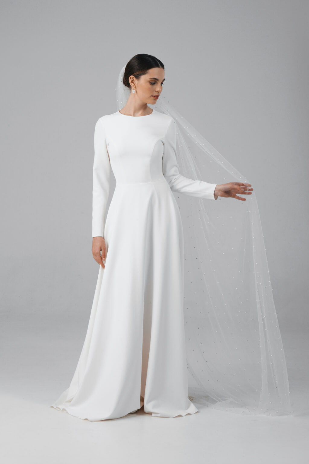 Minimalist crepe wedding dress, simple and modest bridal dress, long ...