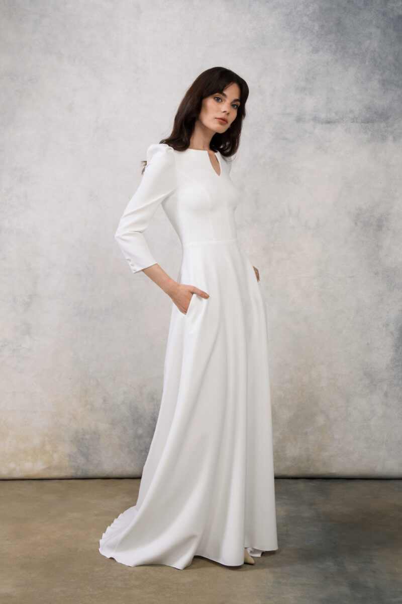 Simple Modern Wedding Dress with Sleeves and Keyhole Neckline - Paloma ...