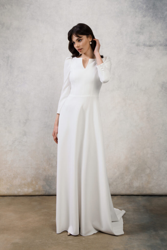 Simple Modern Wedding Dress with Sleeves and Keyhole Neckline - Paloma ...